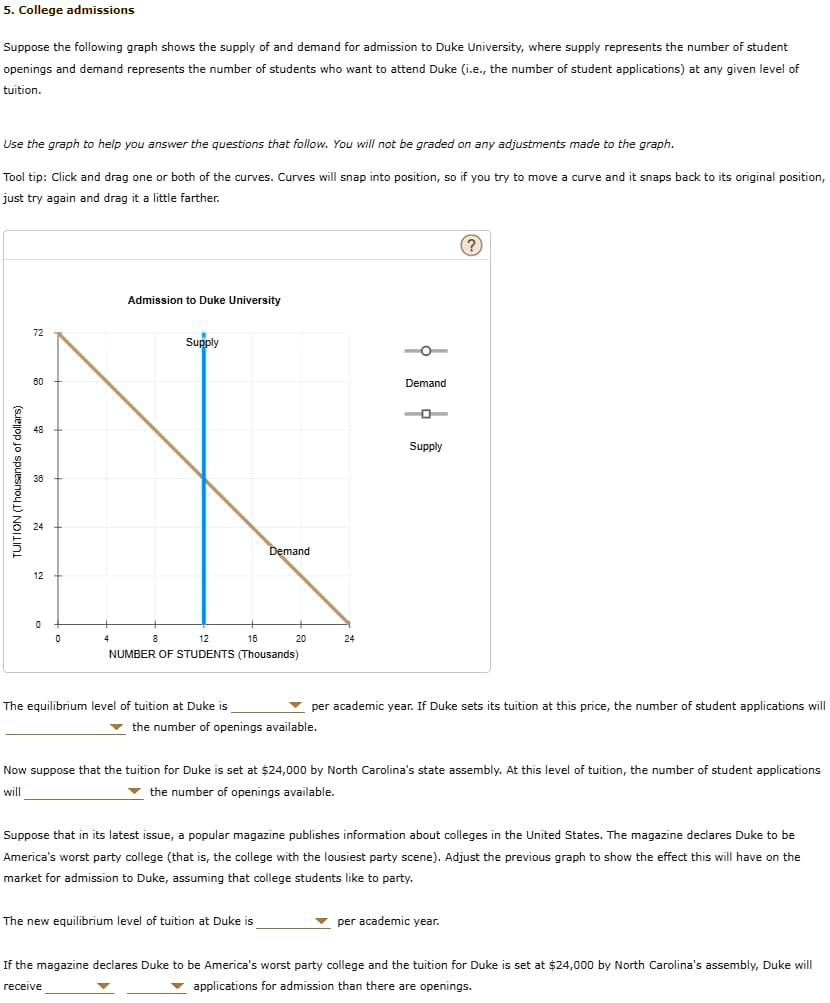 5. College admissions Suppose the following graph shows the supply of ...
