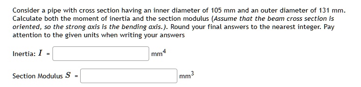 consider a pipe with cross section having an inner diameter of 105 mm ...