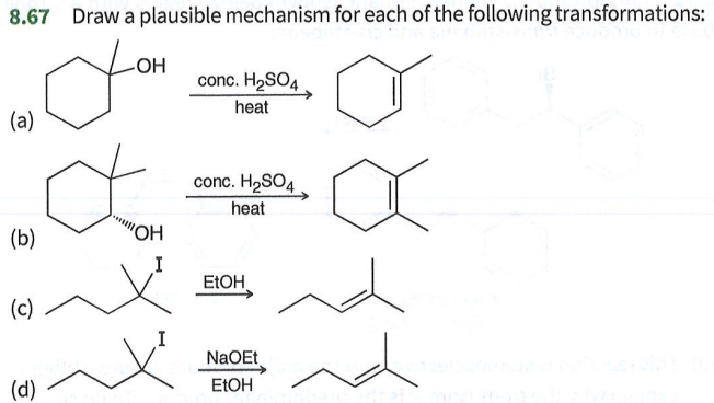 8.67 Draw a plausible mechanism for each of the following transformations: (a) (b) (c) (d)