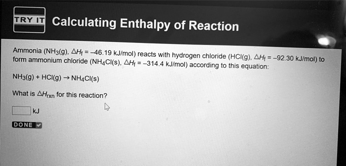 try calculating enthalpy of reaction fommonia nh3g ah 4619 kjimol ...