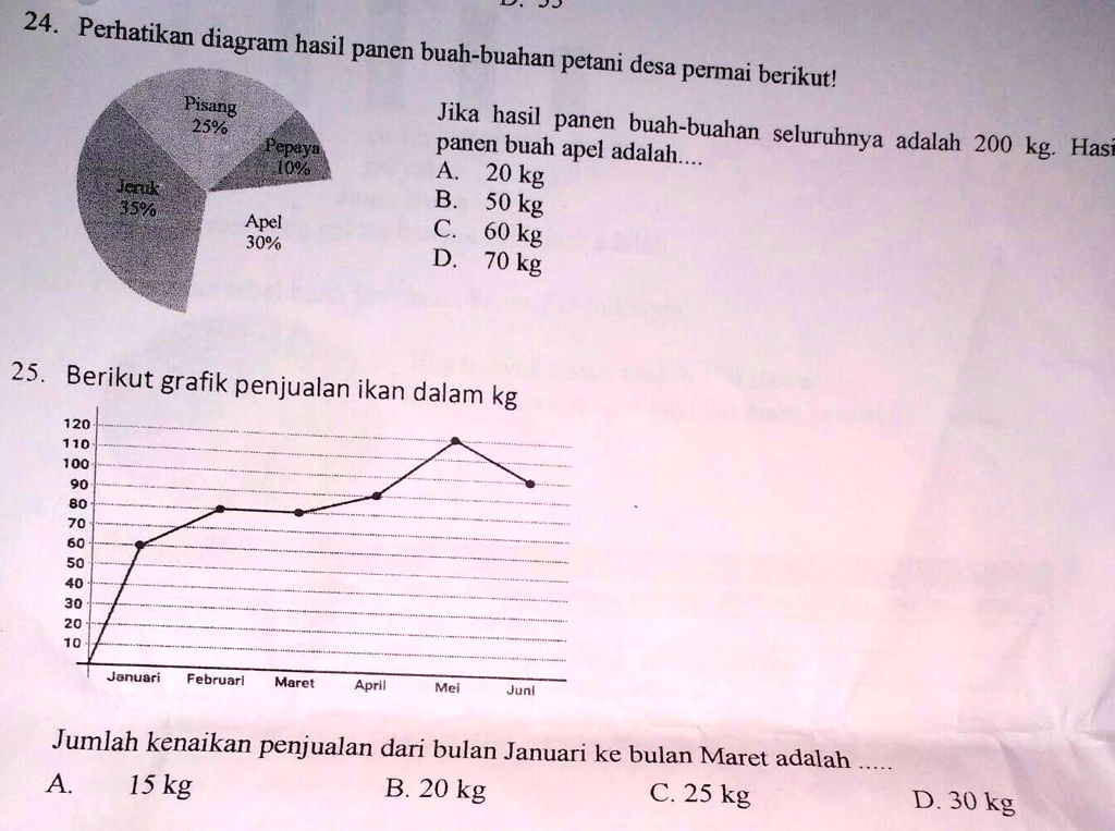 SOLVED: 24. Perhatikan diagram hasil panen buah-buahan petani desa ...