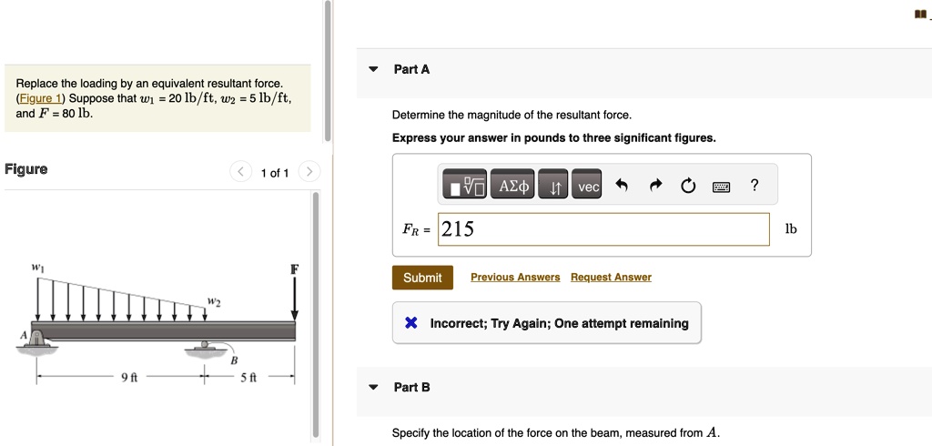 Replace the loading by an equivalent resultant force. (Figure 1 ...