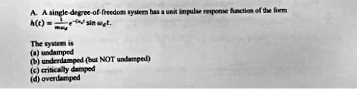 A. A single-degree-of-freedom system has a unit impulse response function of the form h(t) = (1 ...