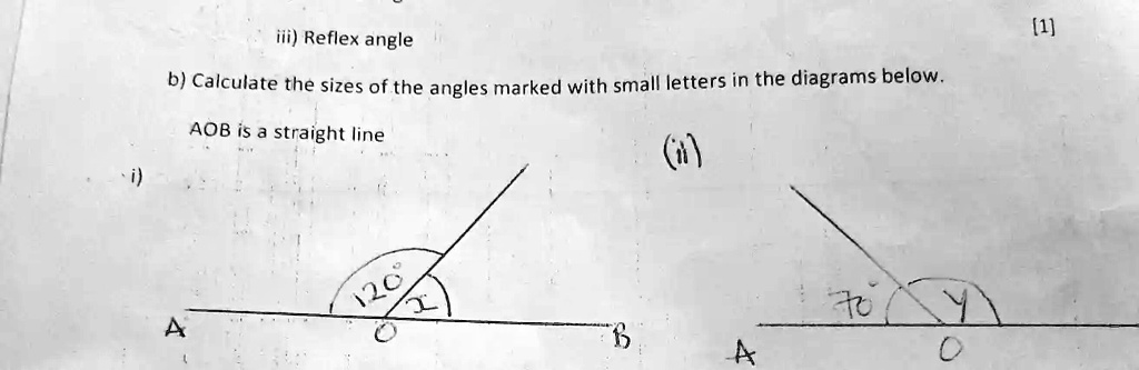 i) iii) Reflex angle b) Calculate the sizes of the angles marked with small letters in the ...