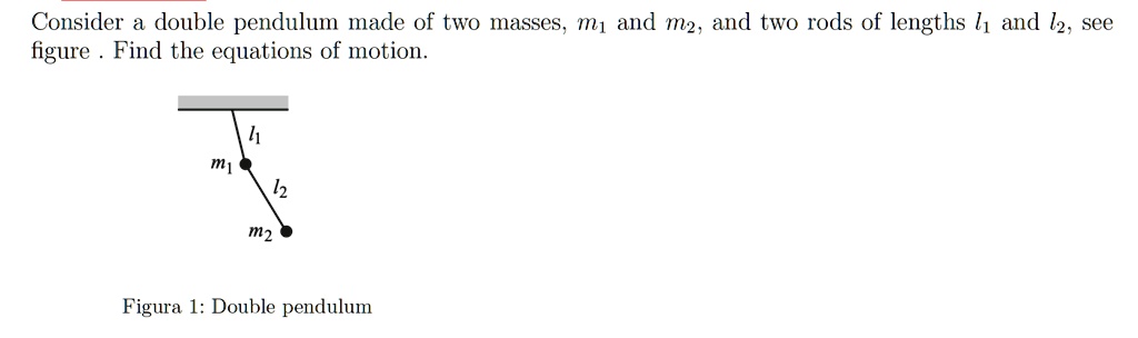 SOLVED: Consider a double pendulum made of two masses, m1 and m2, and two rods of lengths / and ...