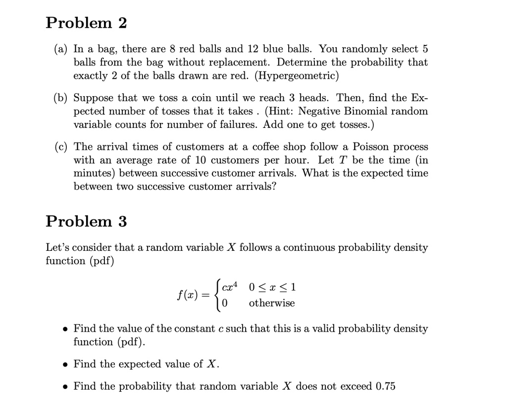 Problem 2 (a) In a bag, there are 8 red balls and 12 blue...