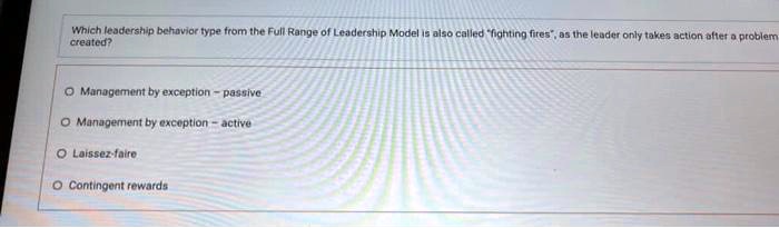 Which leadership behavior type from the Full Range of...