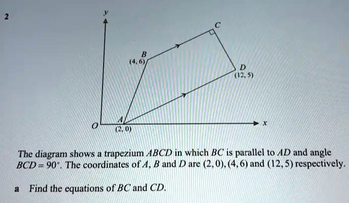 SOLVED: (12 The diagram shows trapezium ABCD in which BC is parallel to AD and angle BCD = 90 ...