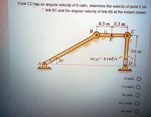 Solved If Link Cd Has An Angular Velocity Of 8 Rads Determine The Velocity Of Point E On Link 0974