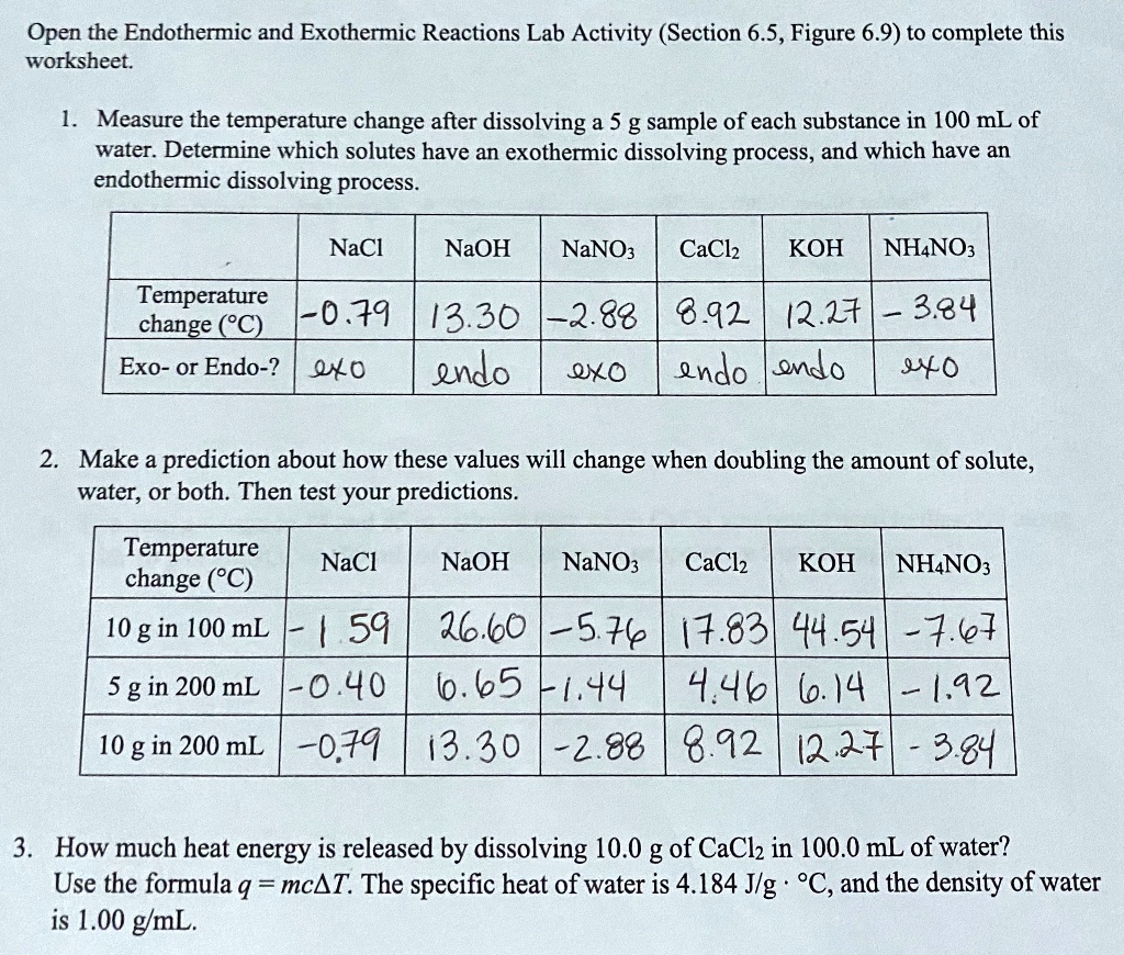 open the endothermic and exothermic reactions lab activity section 65 ...