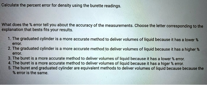calculate the percent error for density using the burette readings what ...