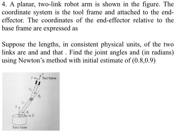 SOLVED:A planar; two-link robot arm is shown in the figure. The coordinate system is the tool ...