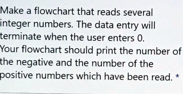 SOLVED: Make a flowchart that reads several nteger numbers.The data ...