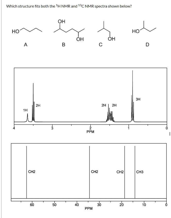 SOLVED: Which structure fits both the 1H NMR and 13C NMR spectra shown ...