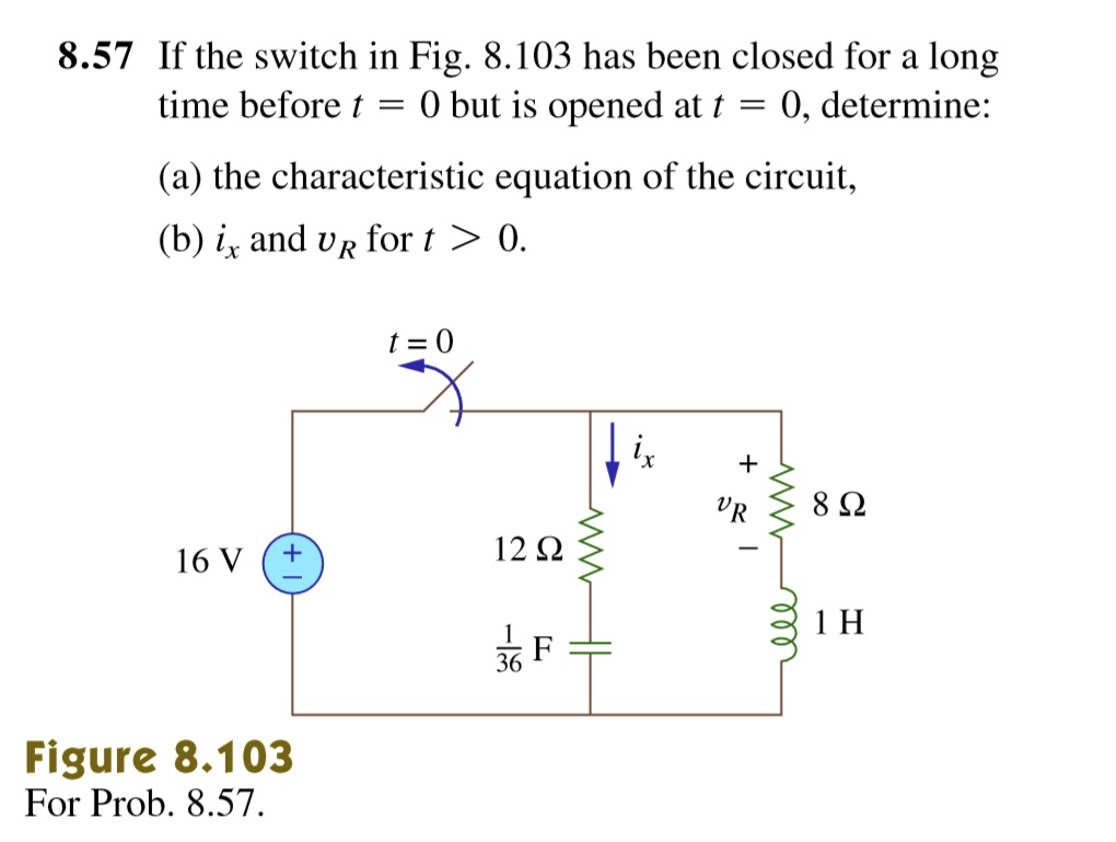 8.57 If the switch in Fig. 8.103 has been closed for a long time before ...