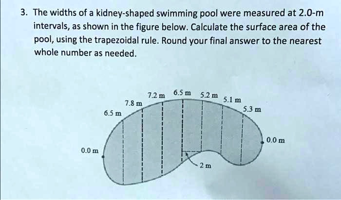 SOLVED: Calculate the surface area of the pool using the trapezoidal ...