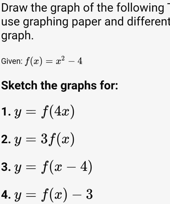 SOLVED:Draw the graph of the following use graphing paper and different graph: Given: f(a) = x2 ...