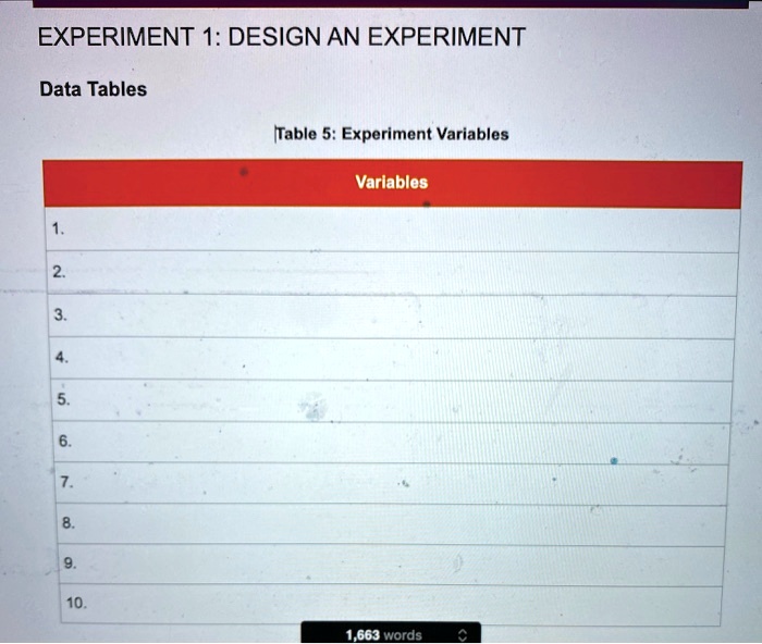 SOLVED: EXPERIMENT 1: DESIGN AN EXPERIMENT Data Tables ITable 5 ...