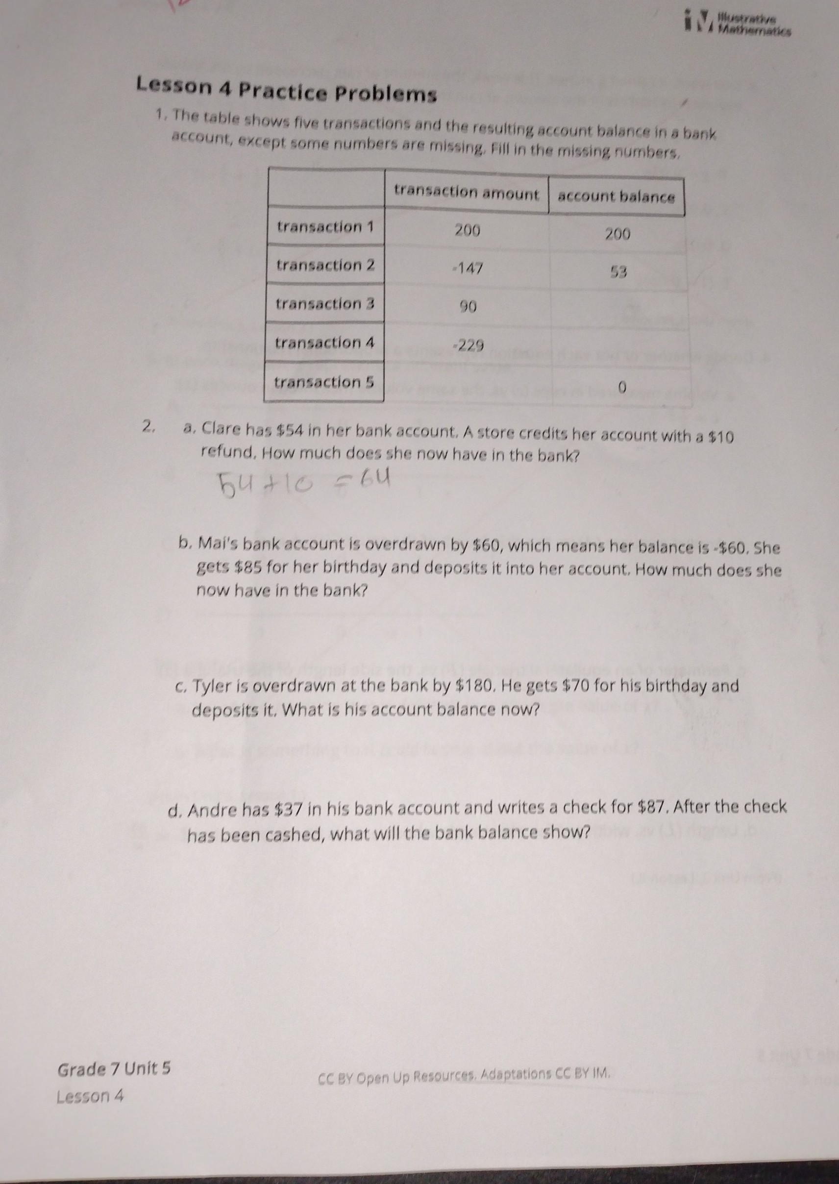 SOLVED: Hilutrathe Watheinstics Lesson 4 Practice Problems 1. The table shows five transactions ...