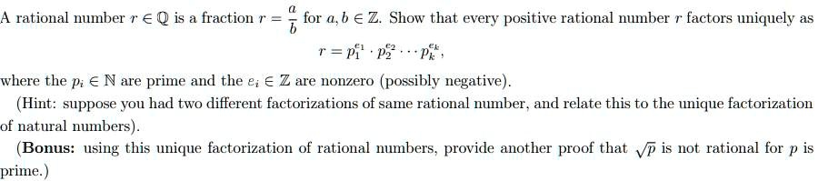 SOLVED: A rational number r € Q is fraction for a,b € Z Show that every positive rational number ...
