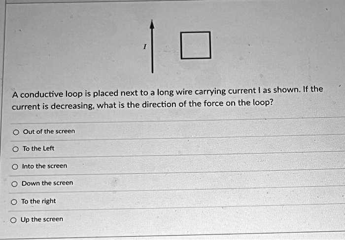 a conductive loop is placed next to a long wire carrying current as ...