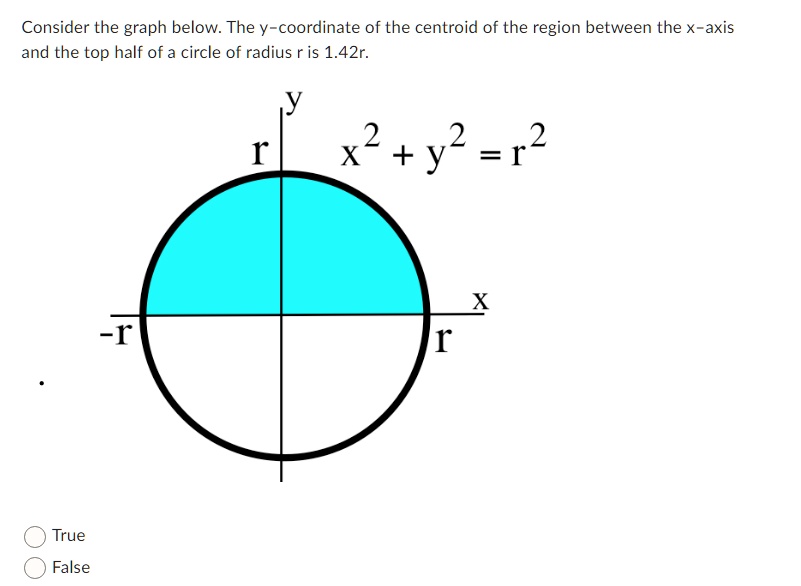 Consider the graph below. The y-coordinate of the centroid of the region between the x-axis and ...