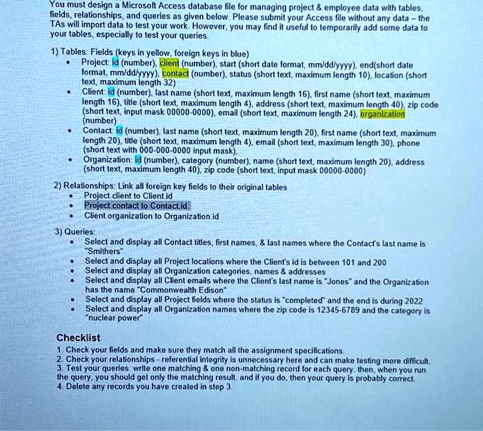 texts you must design a microsoft access database file for managing project employee data with ...