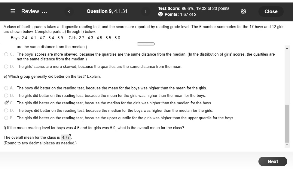 SOLVED: How can I calculate the overall mean? and get 4.77? Test Score ...