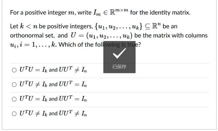 SOLVED: For a positive integer m, write Im € Rmxm for the identity matrix: Let k n be positive ...