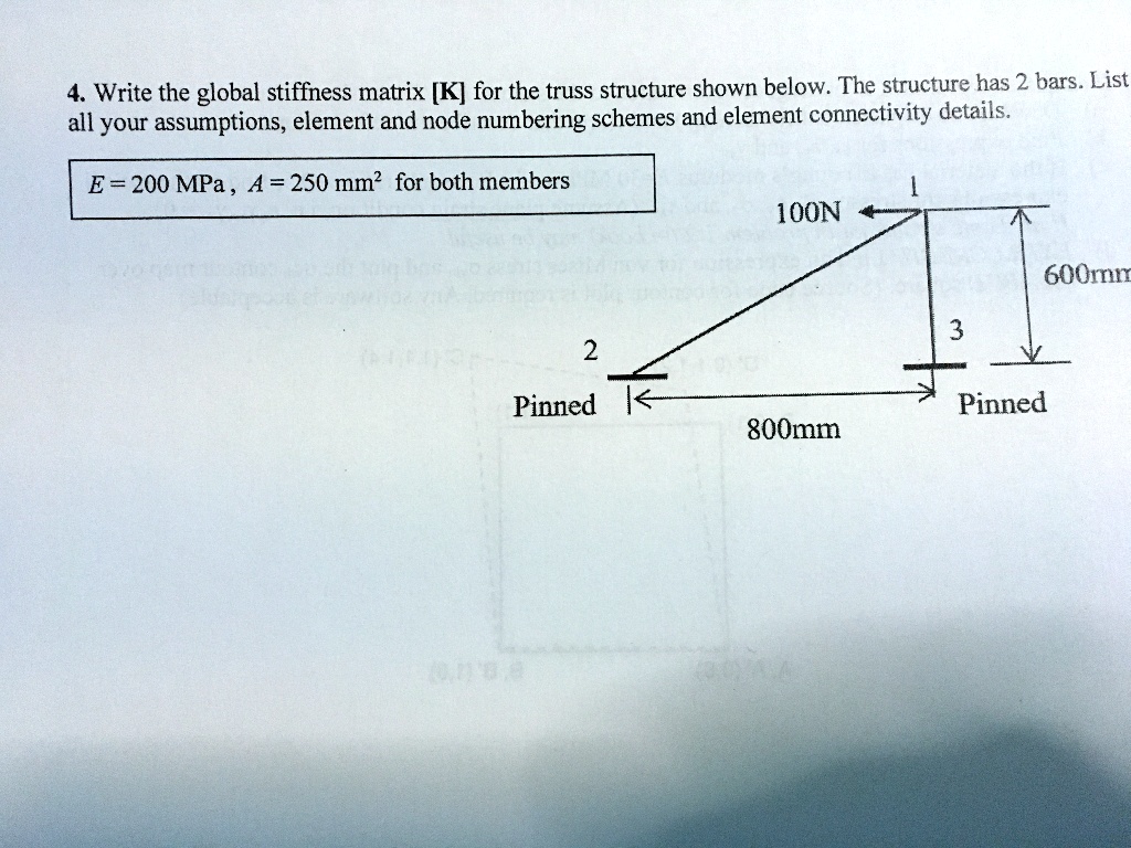 4. Write the global stiffness matrix [K] for the truss structure shown ...