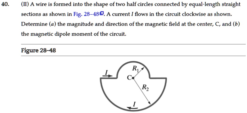 40. (II) A wire is formed into the shape of two half circles connected by equal-length straight ...