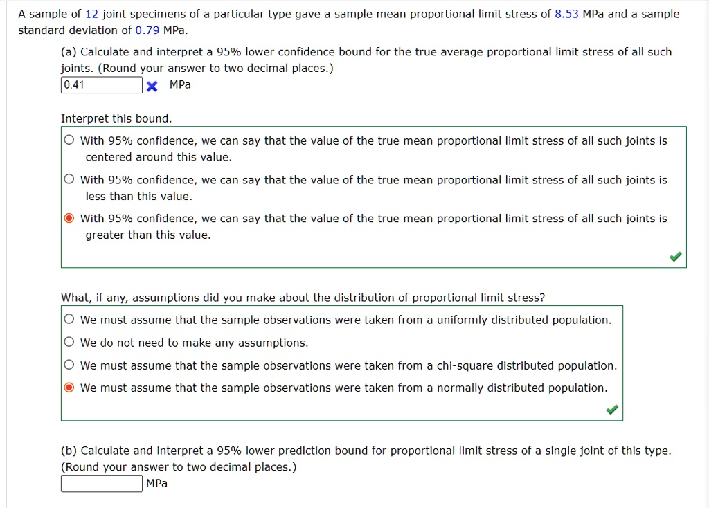 SOLVED: A sample of 12 joint specimens of a particular type gave sample ...