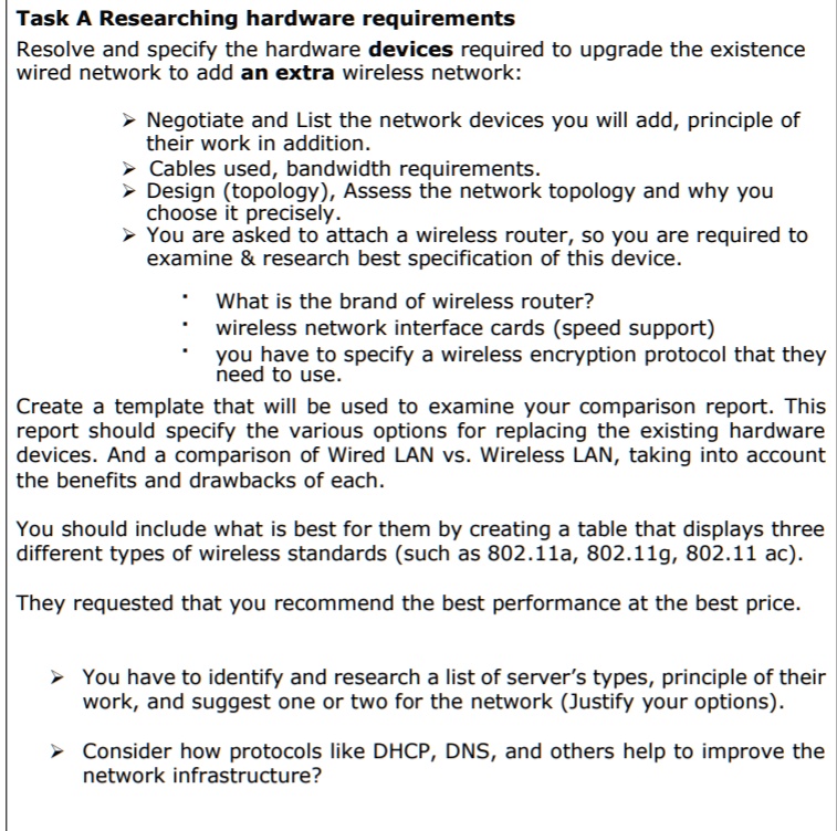 task a researching hardware requirements resolve and specify the ...