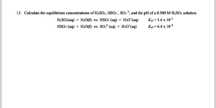 SOLVED: Calculate the equilibrium concentrations of H2SO4, HSO4-, HCl ...