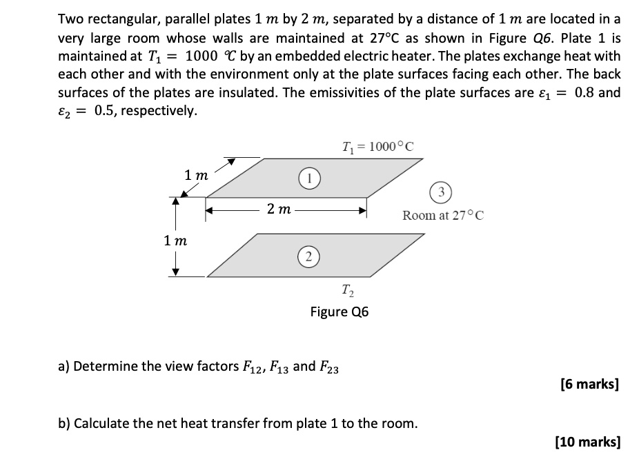 Two rectangular, parallel plates 1 m by 2 m, separated by a distance of ...