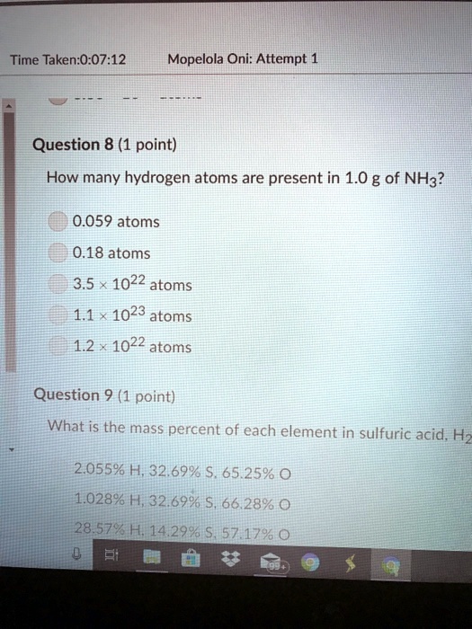 SOLVED: Time Taken:0.07:12 Mopelola Oni: Attempt 1 Question 8 (1 point ... SOLVED: Time Taken:0.07:12 Mopelola Oni: Attempt 1 Question 8 (1 point ...