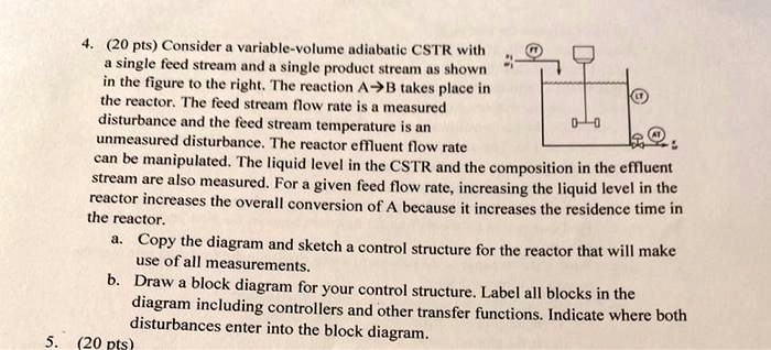 4. (20 pts) Consider a variable-volume adiabatic CSTR with a single ...