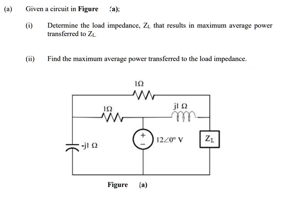 (a) Given a circuit in Figure (a); (i) Determine the load impedance, ZL that results in maximum ...