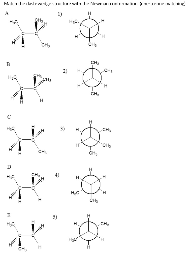 SOLVED: Match the dash-wedge structure with the Newman conformation: (one-to-one matching) 1 ...