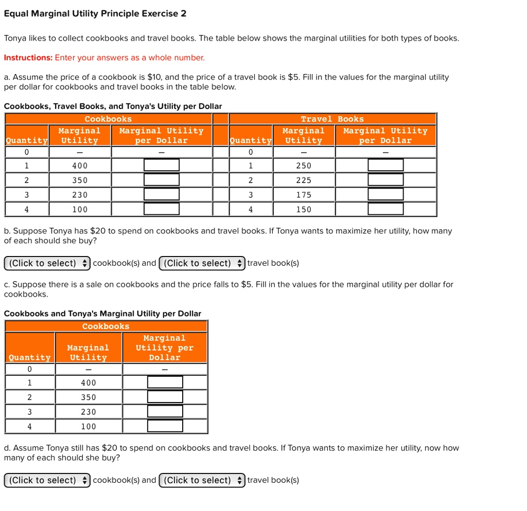 equal marginal utility principle exercise 2 tonya likes to collect ...