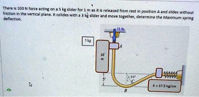 SOLVED: There is a 100 N force acting on a 5 kg slider for 1 m as it is released from rest in ...