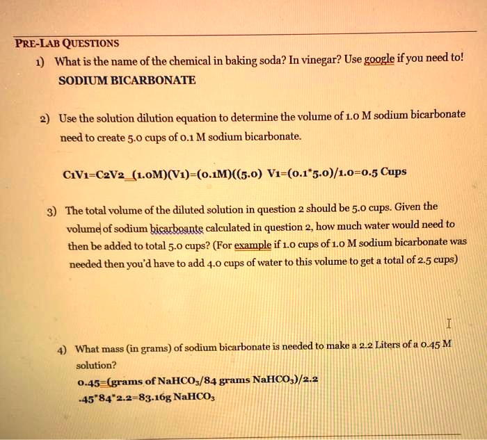 pre lab questions what is the name of the chemical in baking soda in ...