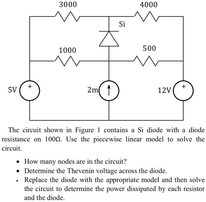 SOLVED: 3000 4000 Si 1000 500 5V The circuit shown in Figure 1 contains a Si diode with a diode ...