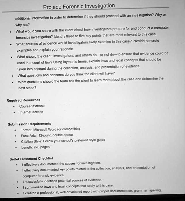 SOLVED: Project: Forensic Investigation Additional information is ...
