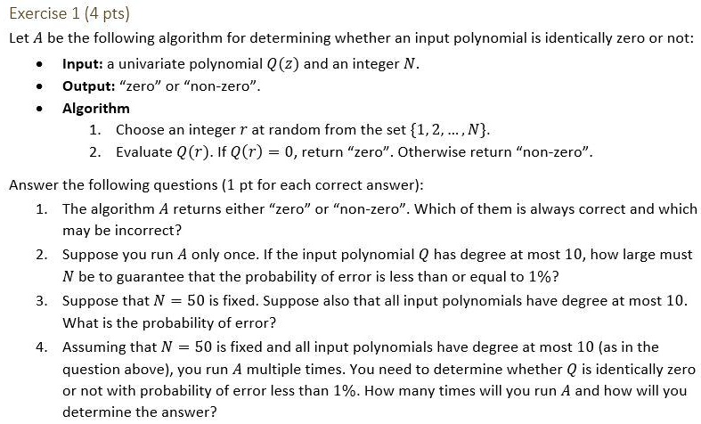 Solved Exercise 1 4 Pts Let A Be The Following Algorithm For Determining Whether An Input