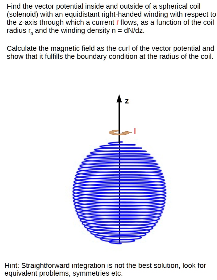 SOLVED: Find the vector potential inside and outside of a spherical coil (solenoid) with an ...