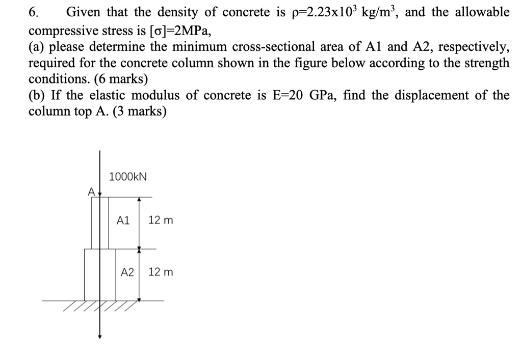 6. Given that the density of concrete is p=2.23x10^3 kg/m^3, and the ...