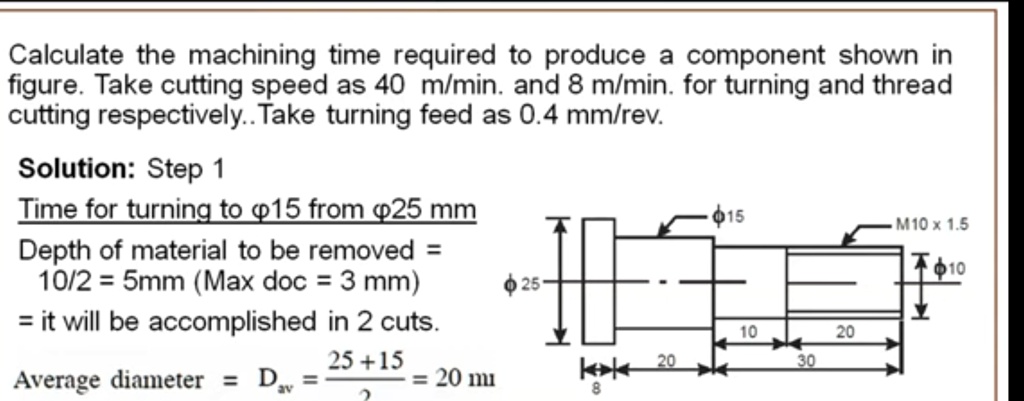 SOLVED: Calculate the machining time required to produce a component shown in figure. Take ...