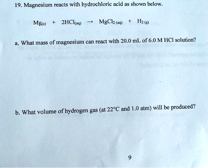 19. Magnesium reacts with hydrochloric acid as shown … - SolvedLib