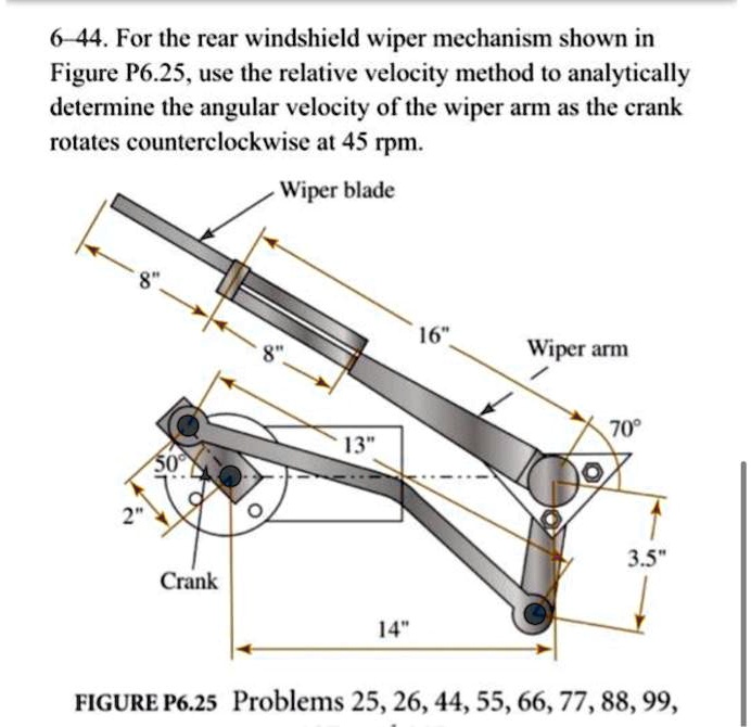 6-44. For the rear windshield wiper mechanism shown in Figure P6.25, use the relative velocity ...